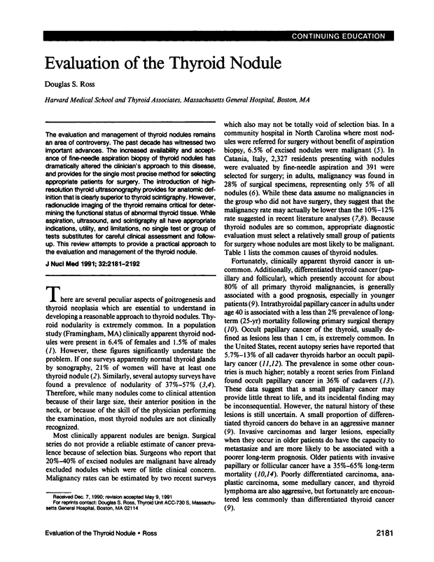 Evaluation Of The Thyroid Nodule Journal Of Nuclear Medicine